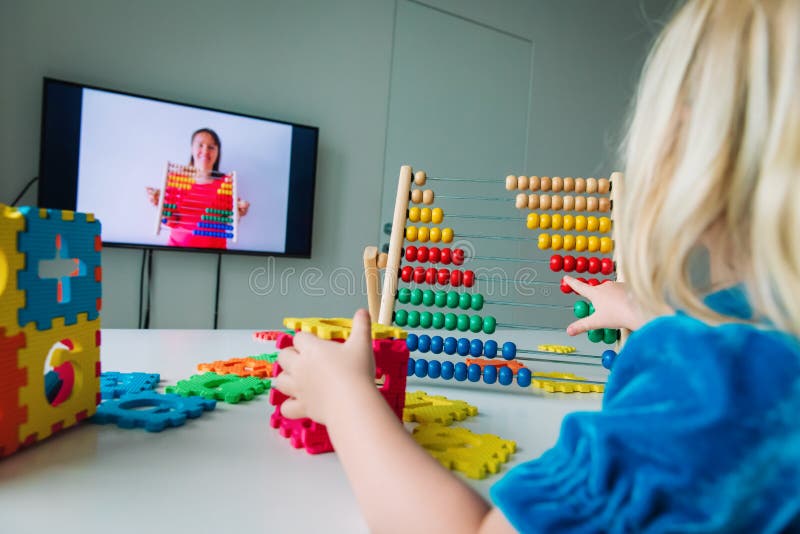 Kid Doing Online Math Lesson Stock Image - Image of calculation ...