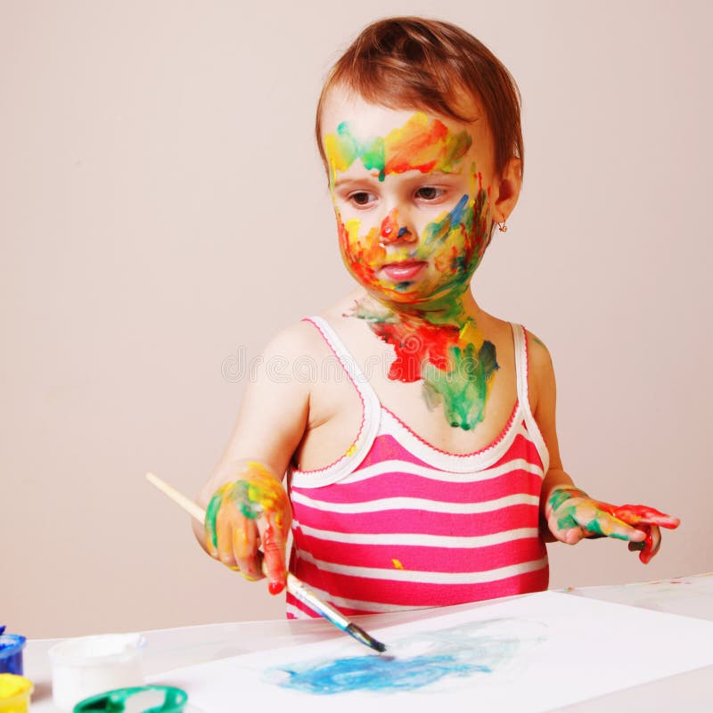 Little Girl Learning To Paint Child Development in Art Stock Photo ...