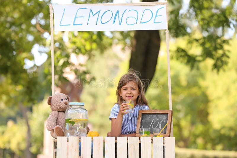 Little Girl at Lemonade Stand in Park Stock Image - Image of lemon ...