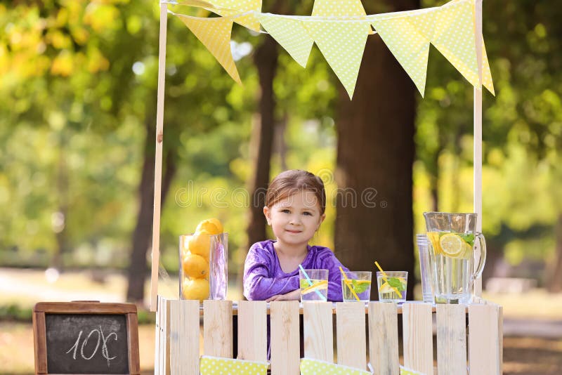 Little Girl at Lemonade Stand in Park Stock Photo - Image of business ...