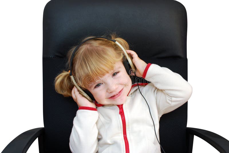 Little girl listen music stock image. Image of little - 11259235