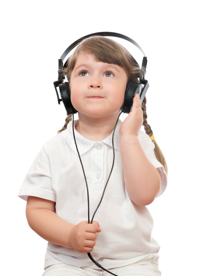 Little girl listen music stock image. Image of head, closeup - 19738497