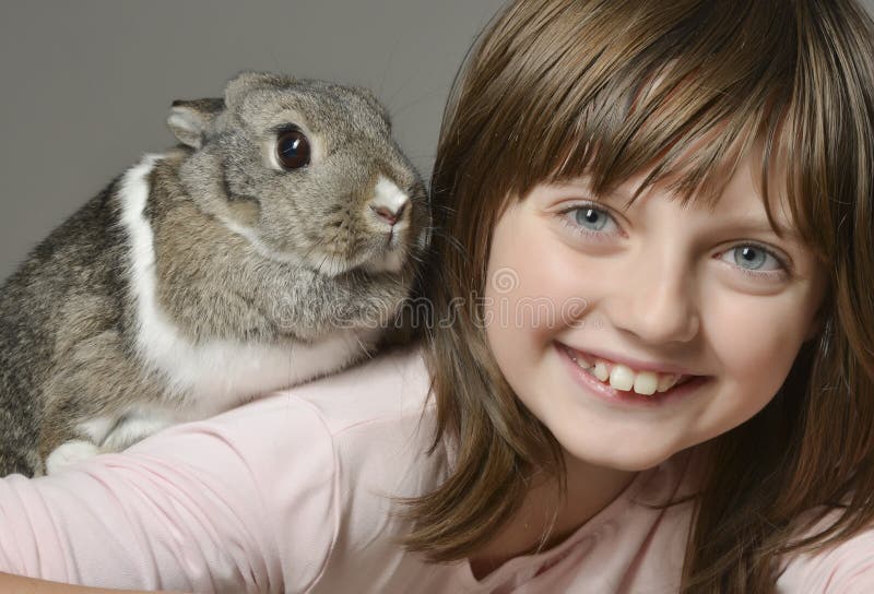 Little Girl with Little Rabbit Stock Photo - Image of funny, friendly ...