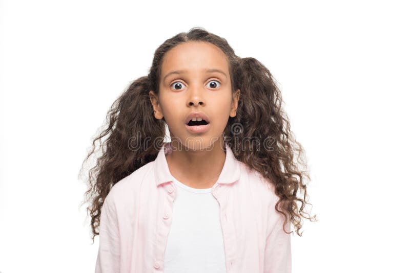 Little Girl Looking at Camera Isolated on White Stock Photo - Image of ...