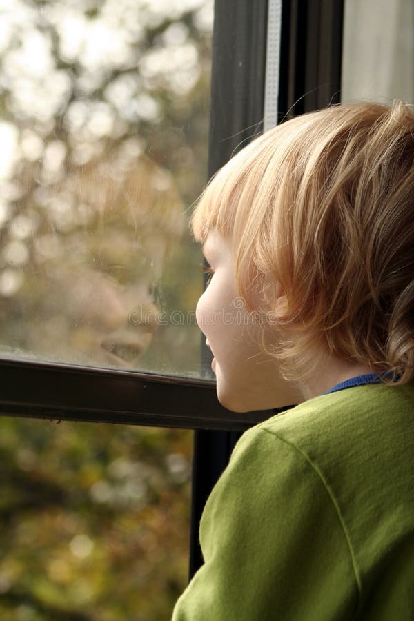 Little Girl Looking Out Window Stock Image - Image of wonder, little ...