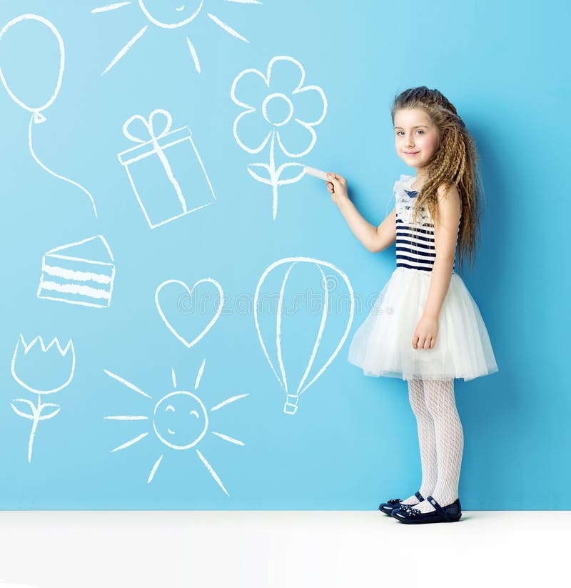 Little Girl Making Chalk Drawings Stock Image - Image of classroom ...