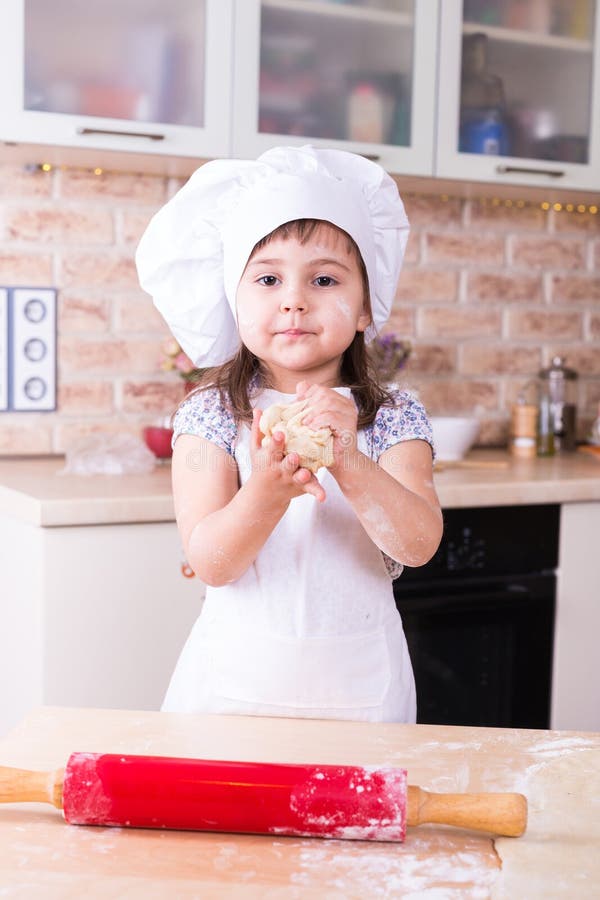 Little Girl Making Dough at Kitchen Stock Photo - Image of dessert ...