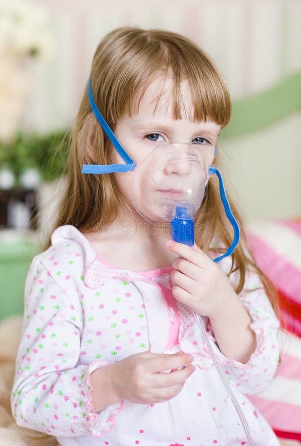 Little Girl with a Mask for Inhalations Stock Image - Image of ...
