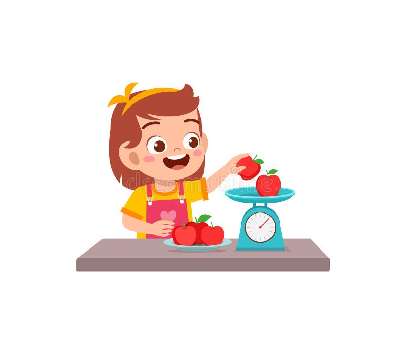 Little Girl Measure Weight of Fruit Using Weighing Scale Stock Vector ...