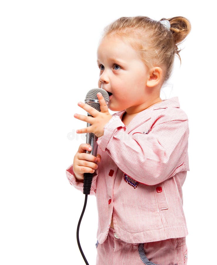 Adorable Child Singing into Microphone Stock Image - Image of activity ...