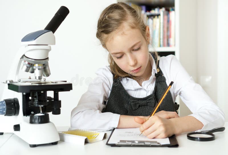 Little Girl with Microscope. Stock Image - Image of education, little ...