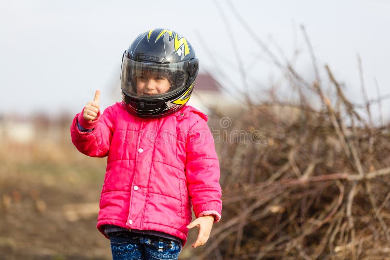 Little Girl in a Motorcycle Helmet. Stock Image - Image of people ...