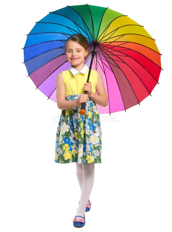 Little Girl with Multicolor Umbrella Stock Photo - Image of child ...
