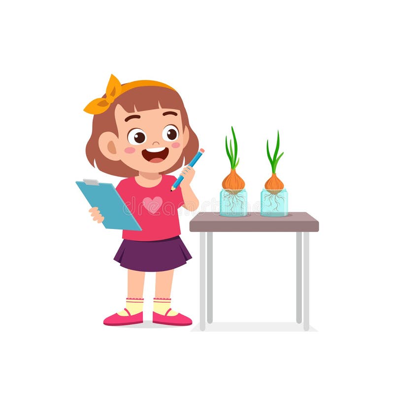 Little Girl Observe Plant Growing in Garden Stock Vector - Illustration ...