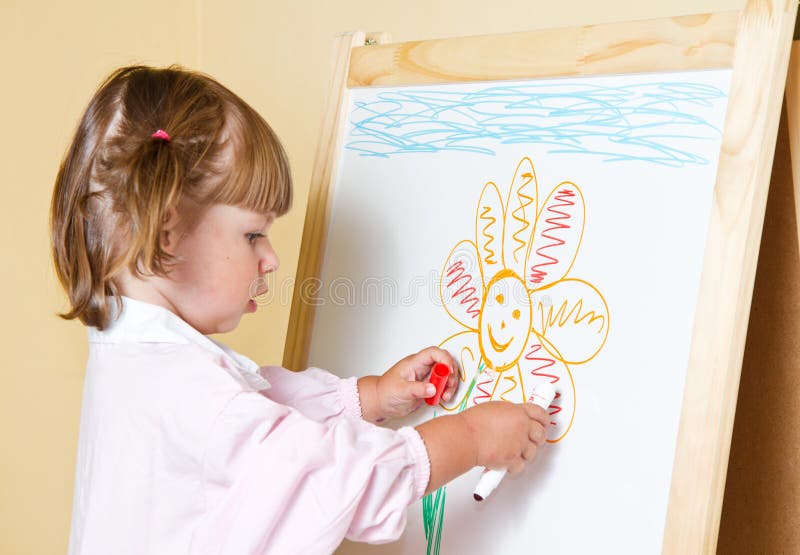 Little Girl Paint on a Board with Marker Stock Image - Image of play ...