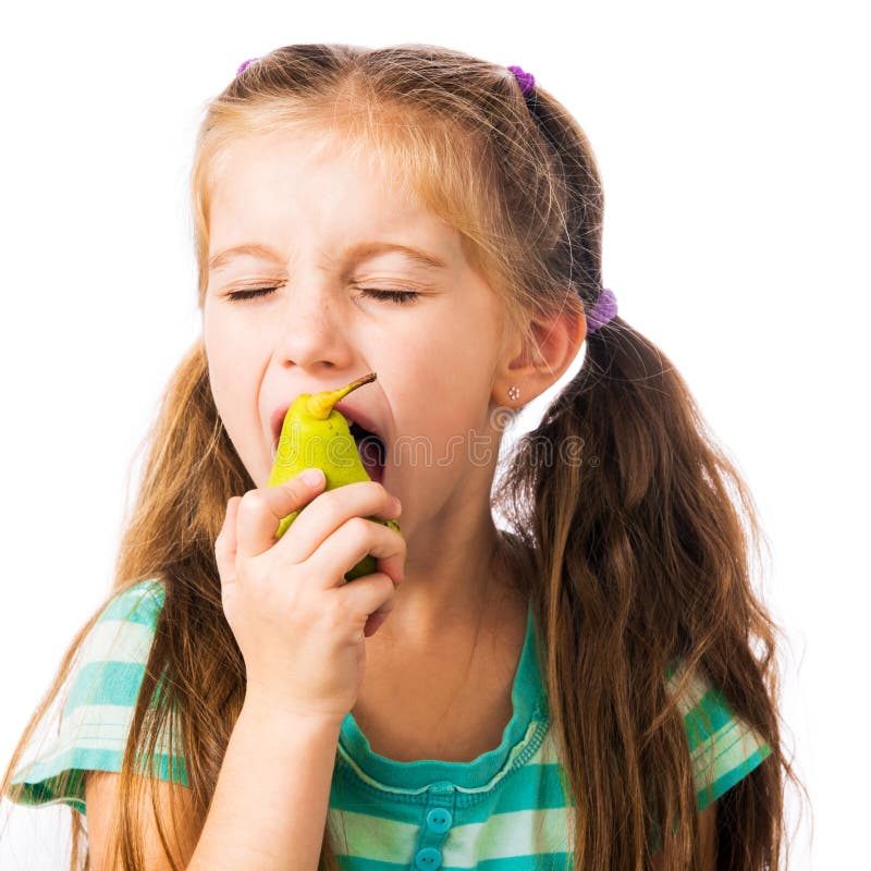 Little girl with pear stock image. Image of little, beautiful - 36222685