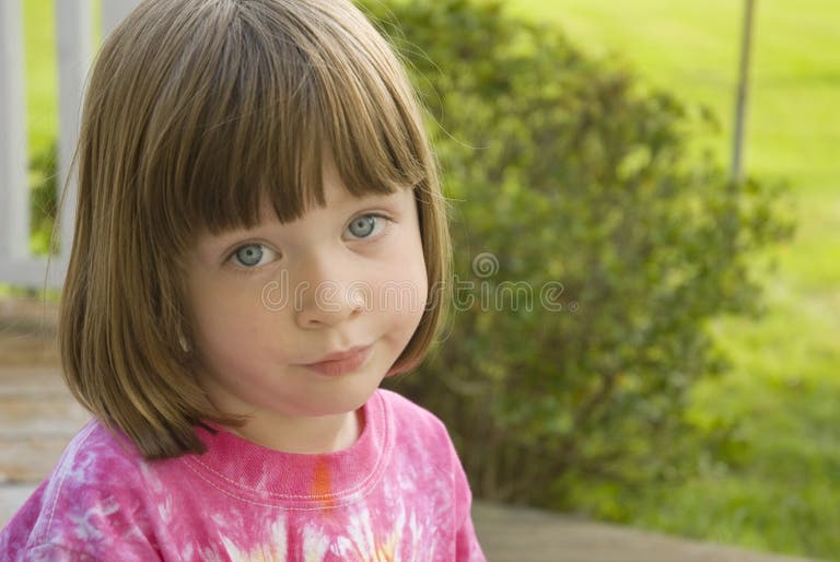Little Girl with a Perplexed Expression Stock Image - Image of dyed ...