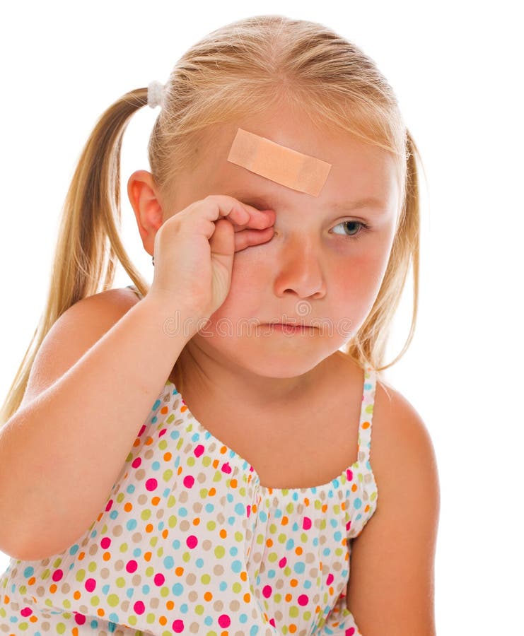 Little Girl with Plaster on Head Stock Photo - Image of childhood ...