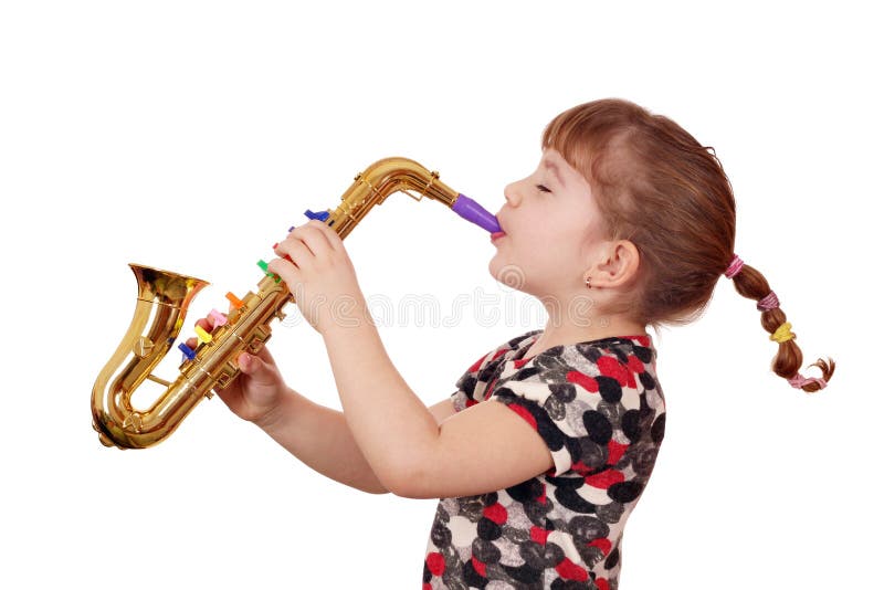 Little girl play saxophone stock photo. Image of pretty - 23041754