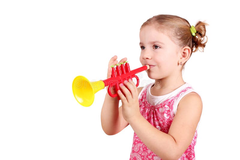 Little girl play trumpet stock photo. Image of cute, performance - 21363422