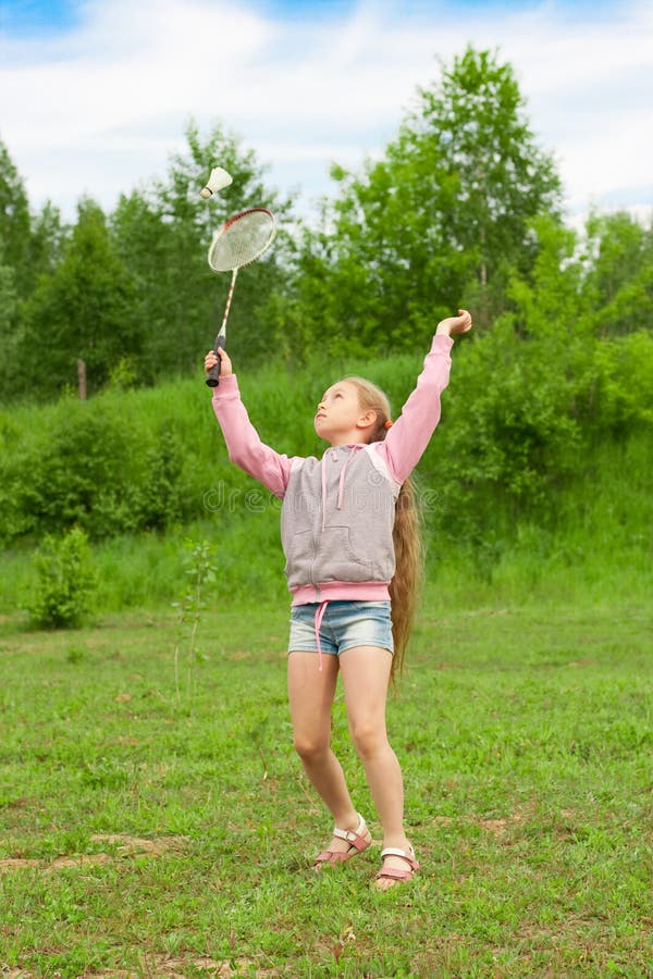 Little Girl Playing Badminton Stock Image - Image of grass, birdie: 9918029