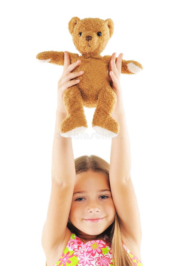 Little Girl Playing with Bear Toy Stock Photo - Image of comforting ...