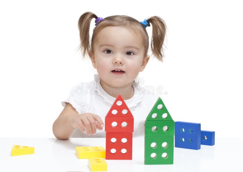 Little Girl Playing with Blocks Stock Image - Image of cute ...