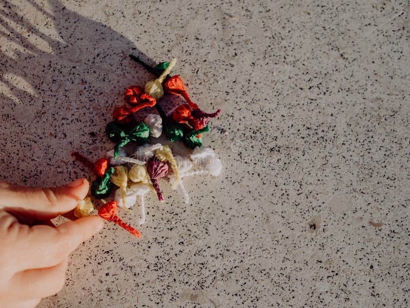 Little Girl Playing with Bombs, Colorful Firecrackers Stock Image ...