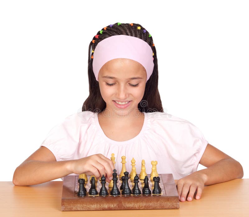 Little girl playing chess stock photo. Image of color - 15758150