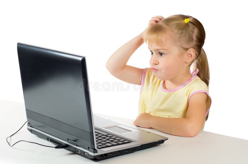 A Little Girl with Computer Stock Image - Image of body, cute: 2054639