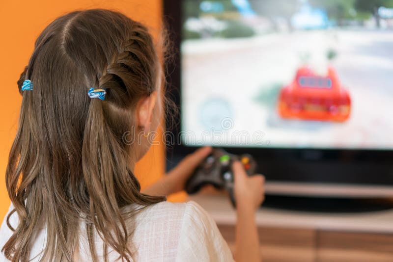 Little Girl Playing Computer Game. Stock Photo - Image of controller ...