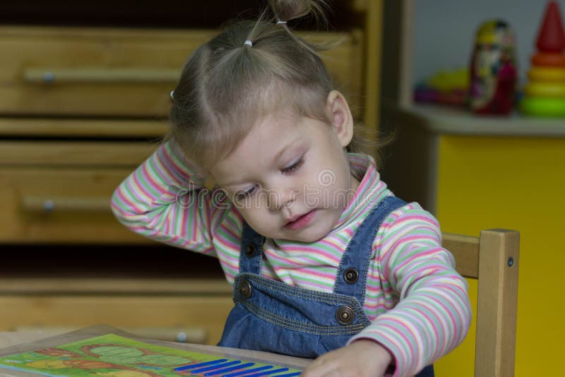 Little Girl Playing with Counting Sticks on the Arithmetic Stock Image ...