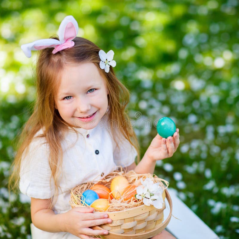Little Girl Playing with Easter Eggs Stock Image - Image of holiday ...