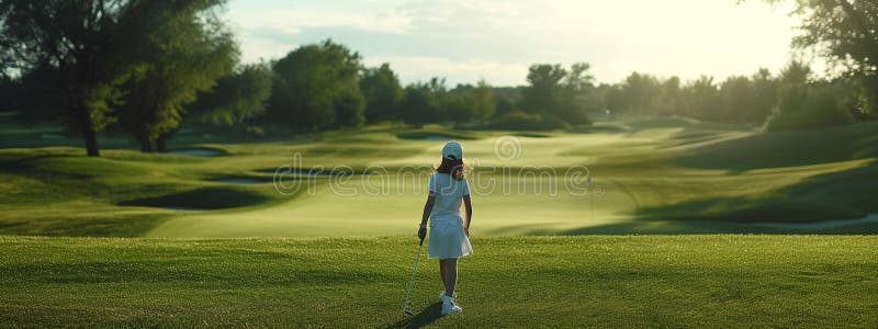 Little Girl Playing Golf at Golf Course Stock Photo - Image of grass ...