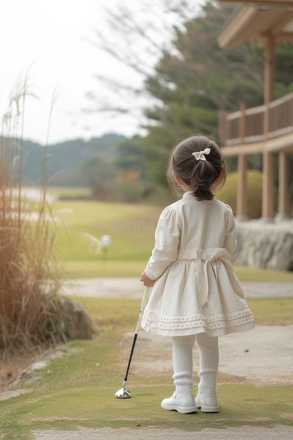 Little Girl Playing Golf at Golf Course Stock Photo - Image of active ...