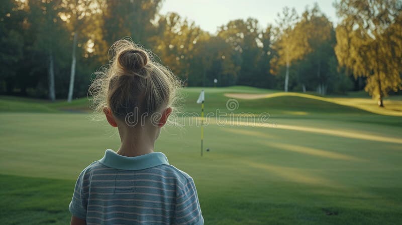 Little Girl Playing Golf at Golf Course Stock Photo - Image of ...
