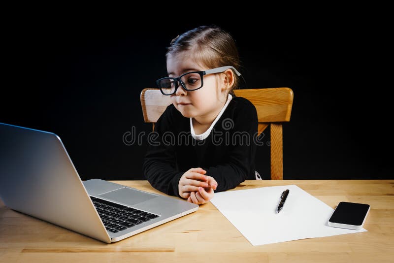 Little Girl Playing in the Office Stock Photo - Image of computer ...