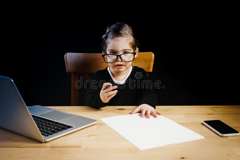 Little Girl Playing in the Office Stock Image - Image of notebook, cute ...
