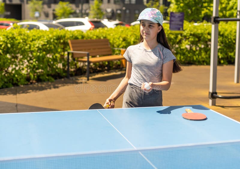 Little Girl Playing Ping Pong in Park Stock Image - Image of ping ...