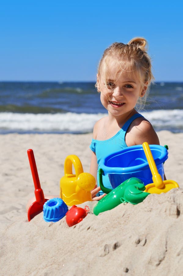 Little Girl Playing on the Sand Beach Stock Image - Image of baby ...