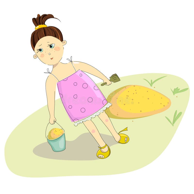 Little Girl Playing in the Sand Pit Stock Vector - Illustration of ...