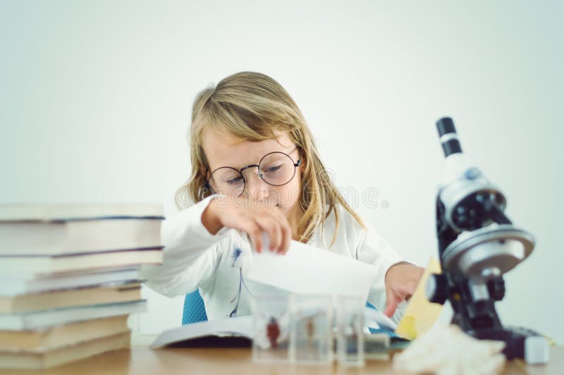 Girl Little Genius of Science Stock Image - Image of scientific ...