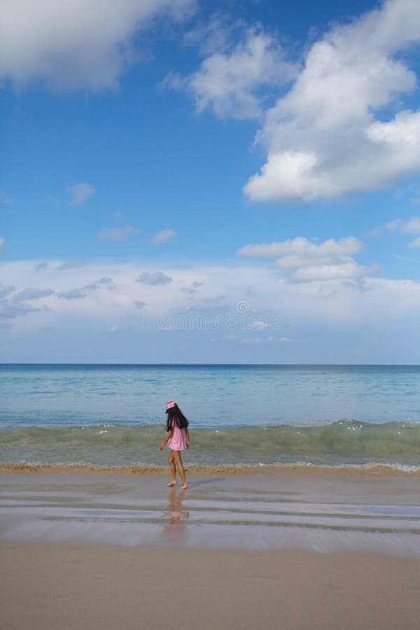 Little Girl Playing Sea Wave Stock Photo - Image of leisure, outdoor ...