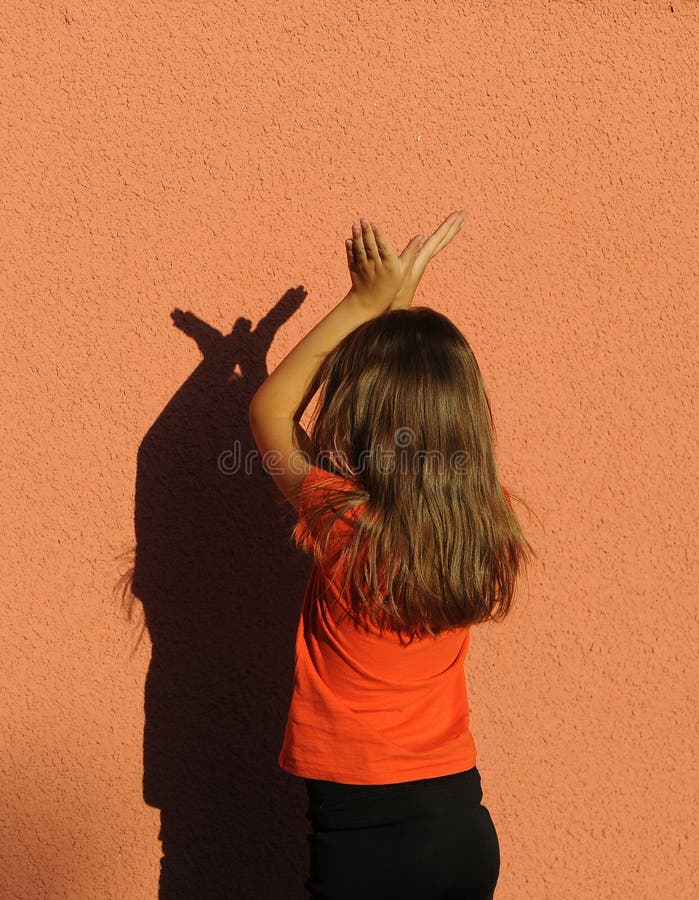 Little Girl Playing Shadow Theater Stock Image - Image of dark ...