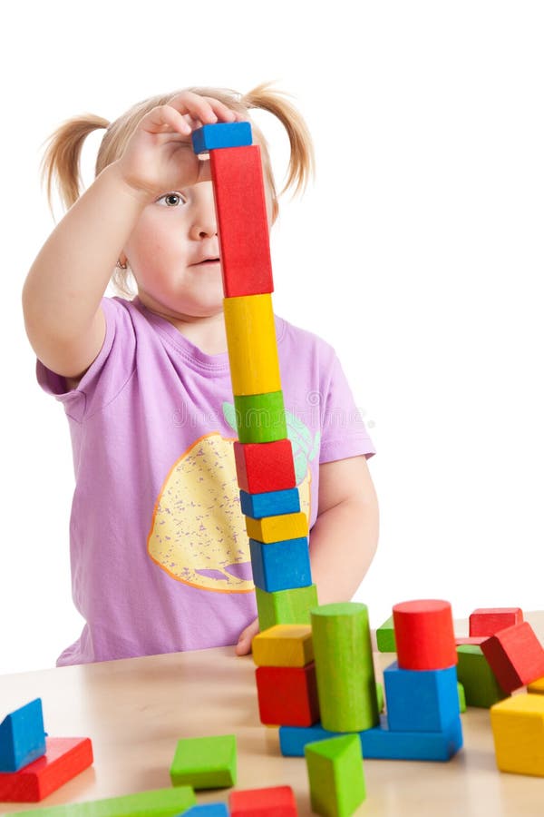 Little Girl Playing with Toy Blocks Stock Photo - Image of brick, green ...