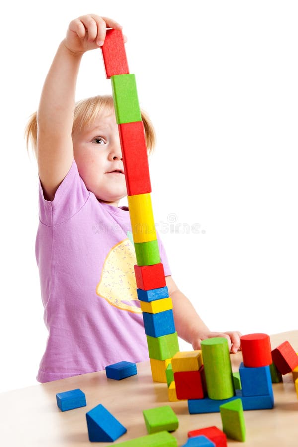 Little Girl Playing With Toy Blocks Stock Image - Image of development ...