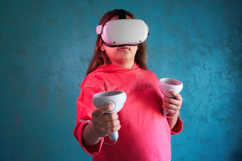Little Girl Playing with VR Glasses Stock Photo - Image of simulator ...