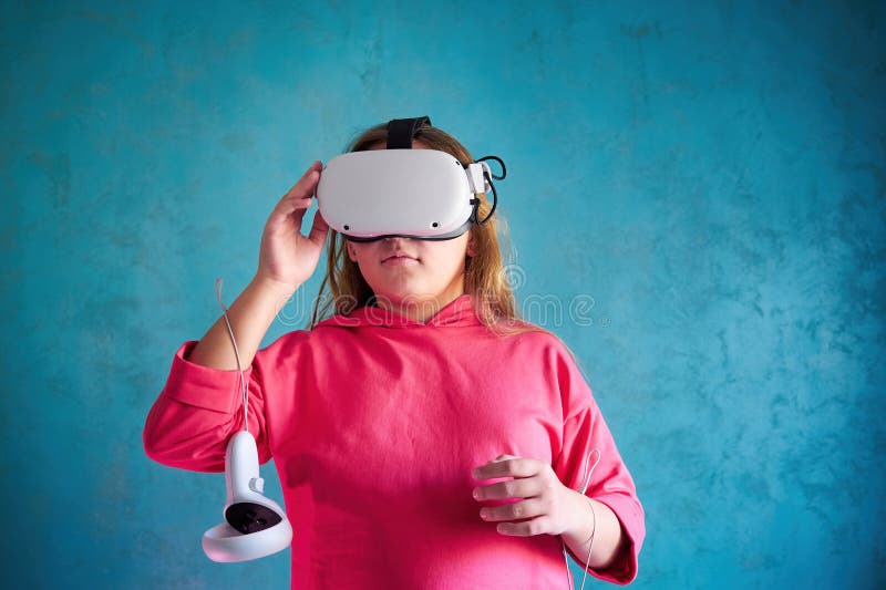 Little Girl Playing with VR Glasses Stock Photo - Image of girl ...