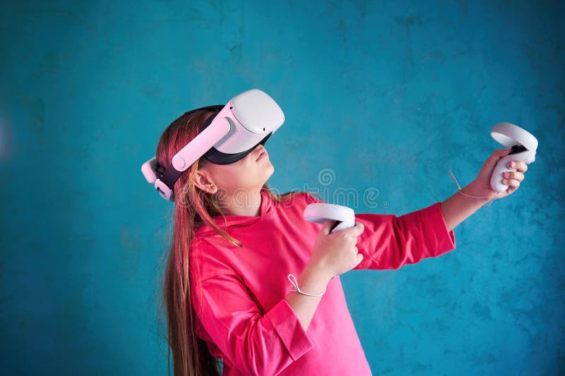 Little Girl Playing with VR Glasses Stock Image - Image of visual ...