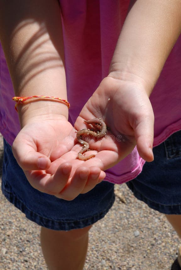 Little Girl Playing with Worm Stock Image - Image of blonde, laughing ...
